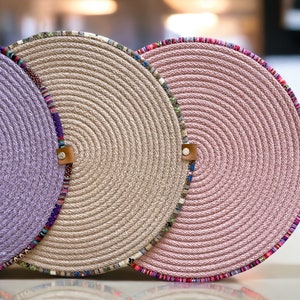 Colorful Round Placemats Set of 4, Handmade Braided Dining Mat in Lilac ...