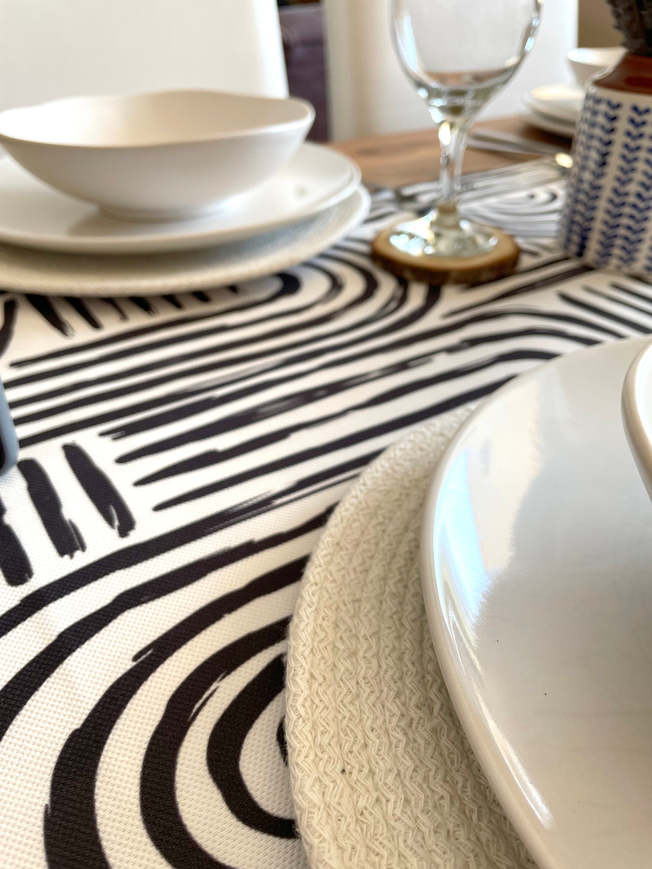 Contemporary Table Runner Black White Tablecloth Black Striped Runner ...