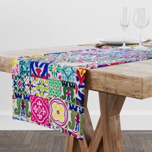 Colourful Tiles Table Runner | Boho Table Cloth | Mediterranean Decor ...