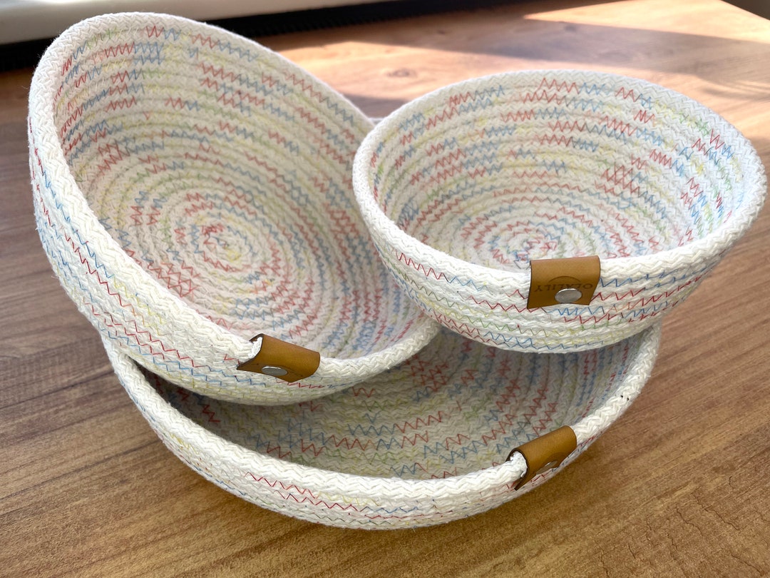 Set of 3 Rope Basket | Cotton Rope Storage Bowl | Round Organizer ...