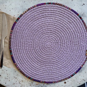 Colorful Round Placemats Set of 4, Handmade Braided Dining Mat in Lilac ...