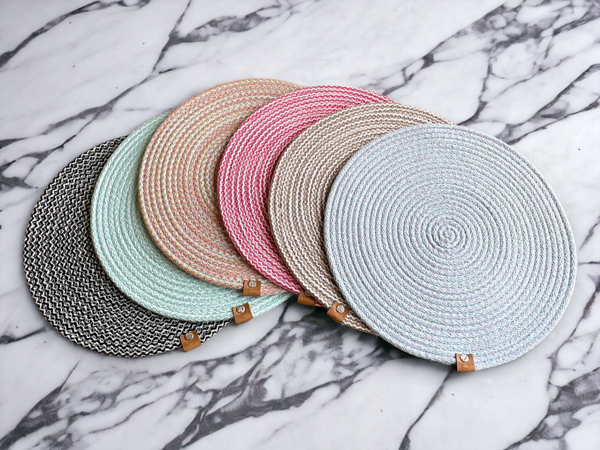 15" Double Color Round Placemat Set | 12" Two Color Cotton Rope Table ...