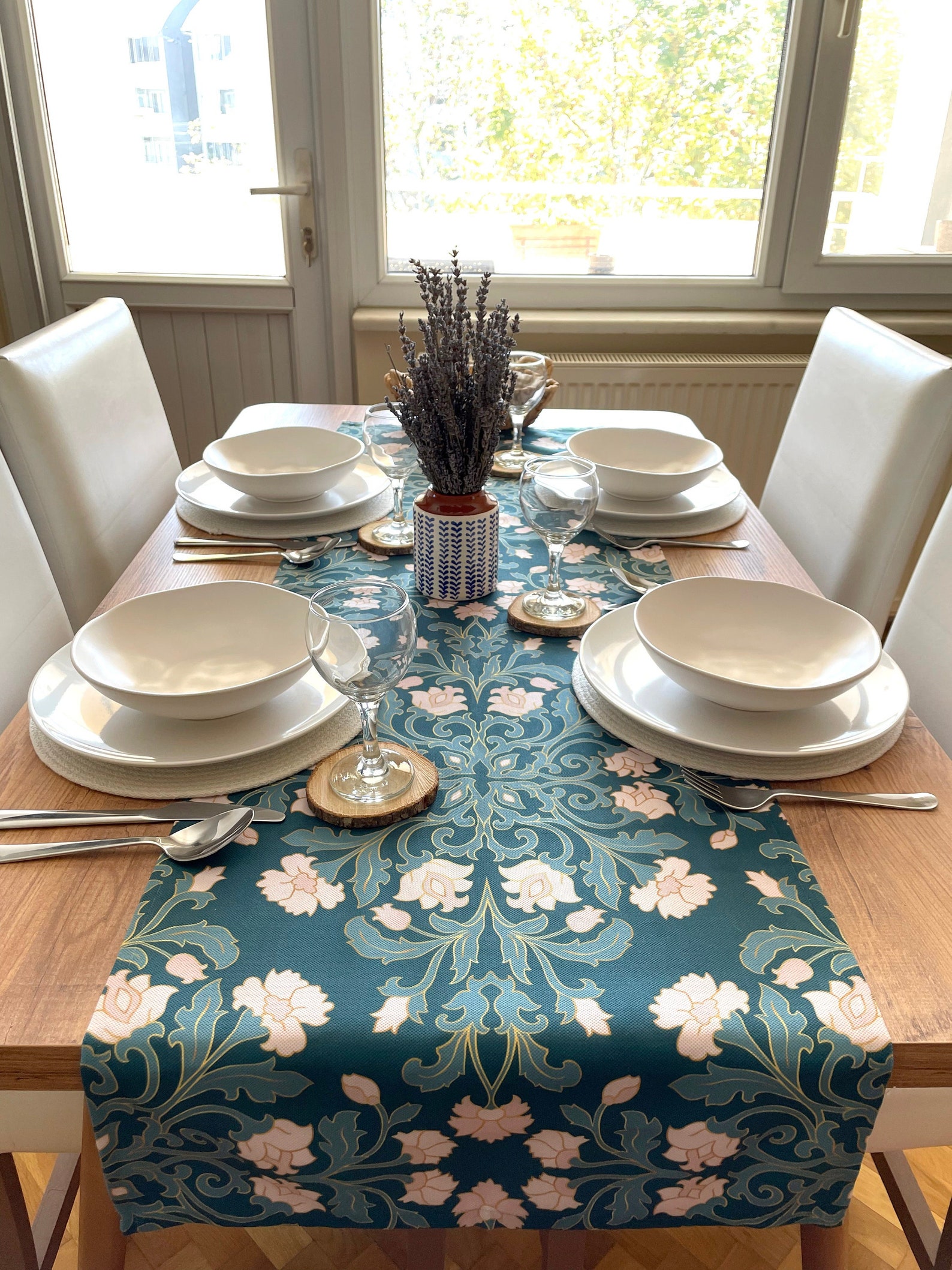 Green Floral Table Runner | Victorian Tablecloth | Table Place Setting ...