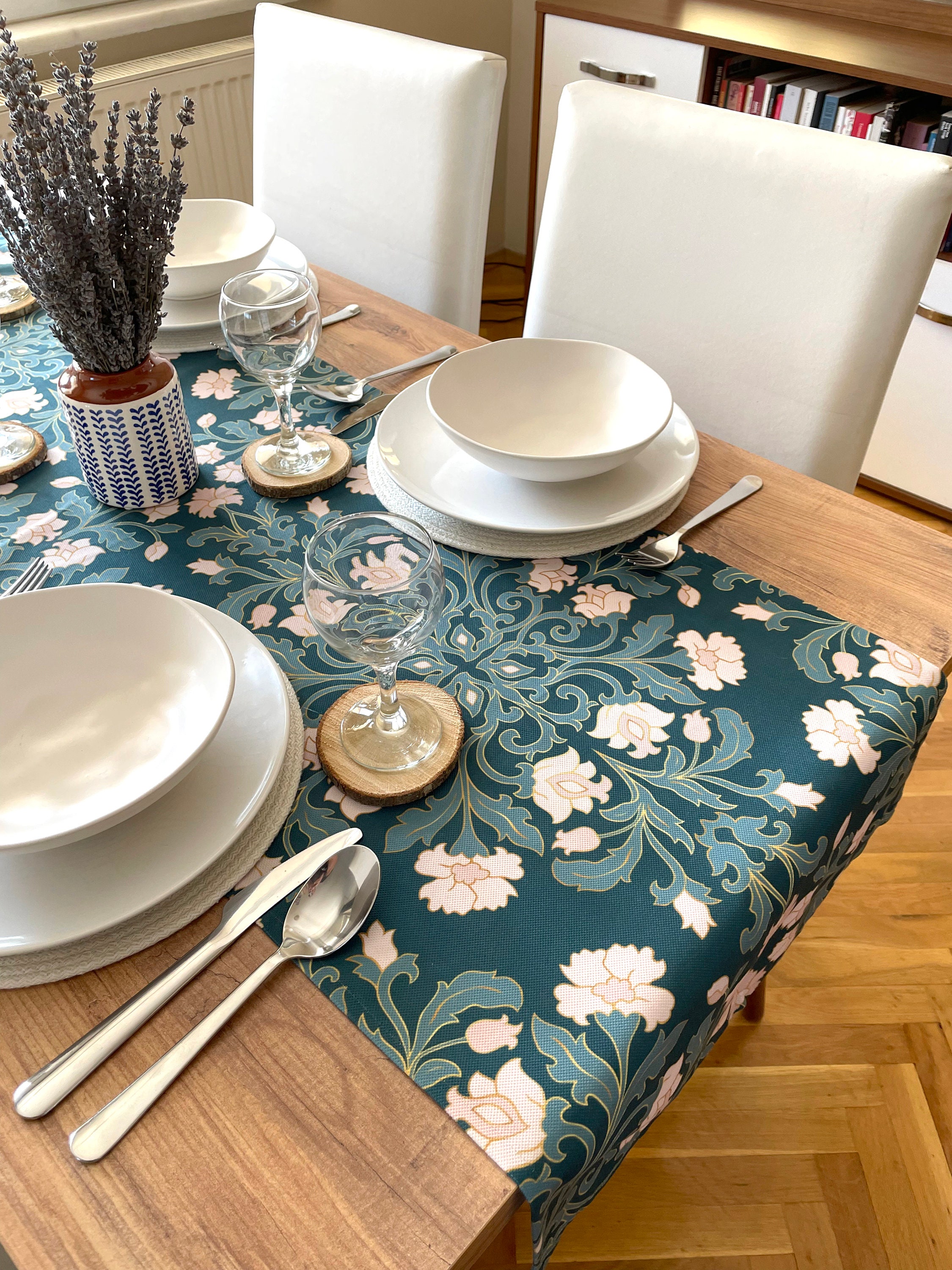 Green Floral Table Runner | Victorian Tablecloth | Table Place Setting ...