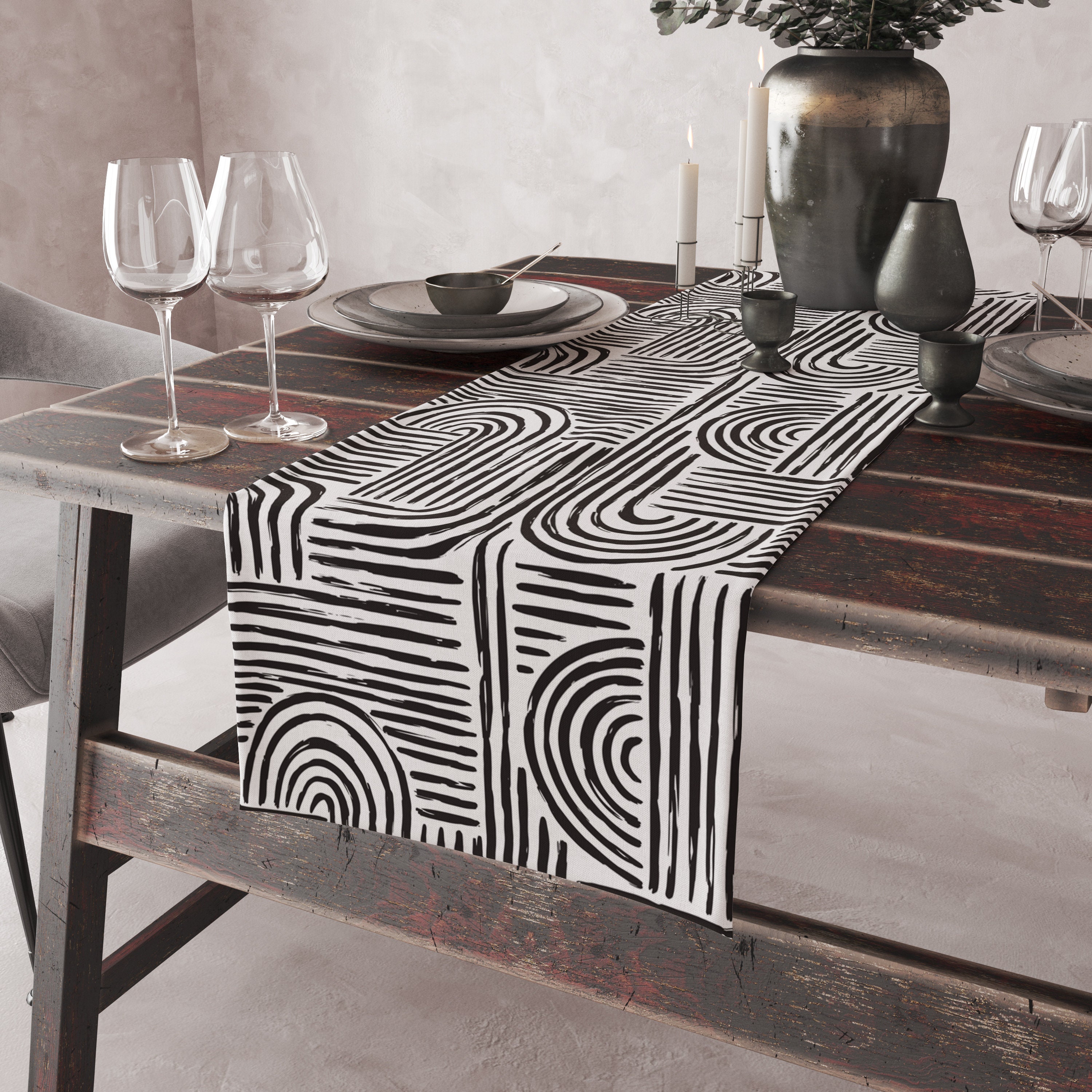Contemporary Table Runner Black White Tablecloth Black Striped Runner ...