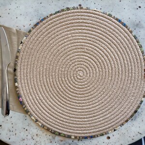 Colorful Round Placemats Set of 4, Handmade Braided Dining Mat in Lilac ...