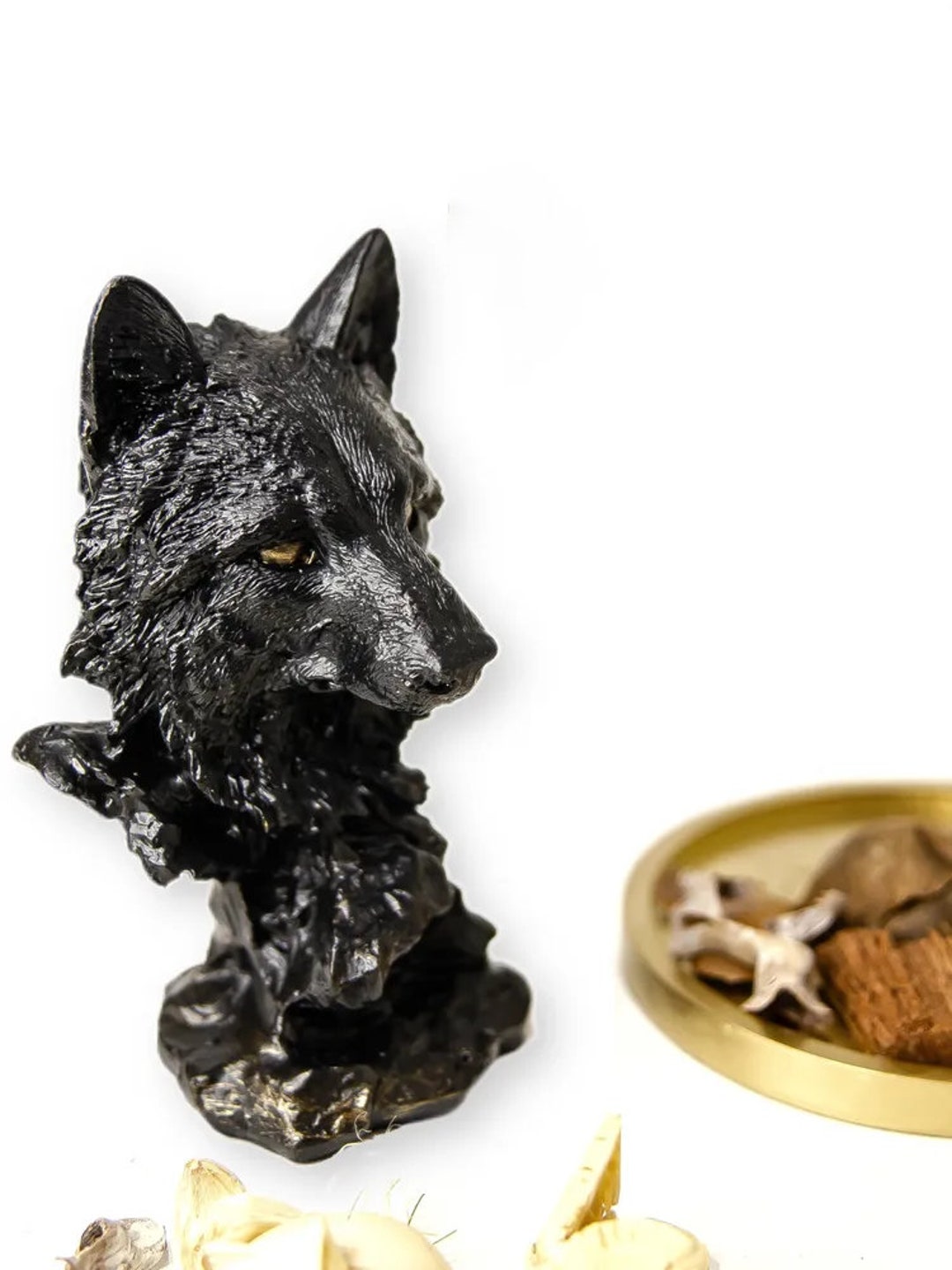 Totem of the Wolf Bust Statue Figurine, Gypsum, Gift Sculpture Handmade ...