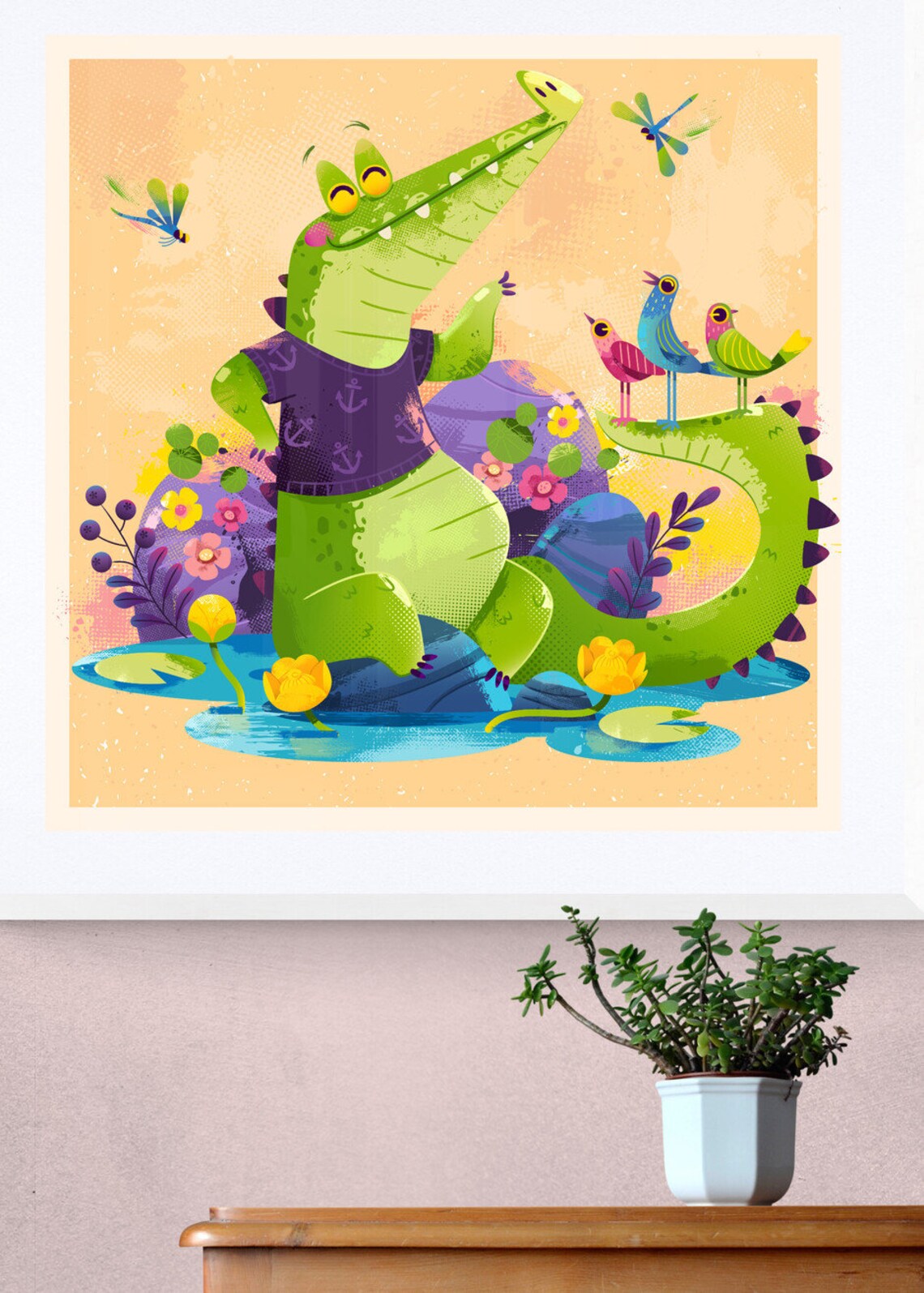 Happy Crocodiles in a Swamp.art Print, Animal Graphic Illustration ...