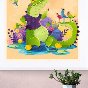 Happy Crocodiles in a Swamp.art Print, Animal Graphic Illustration ...