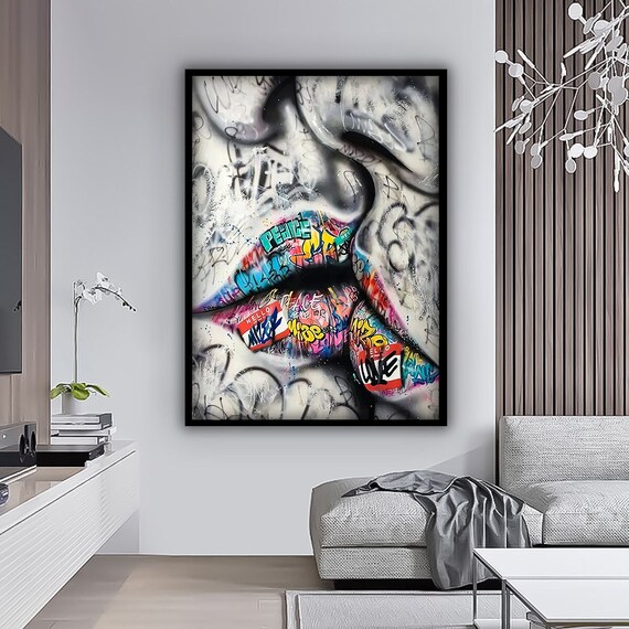 Kiss Graffiti Canvas Painting Kissing Couple Canvas Painting - Etsy