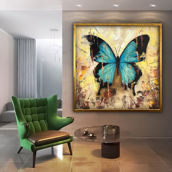 Blue Butterfly Canvas Abstract Butterfly Painting Single - Etsy