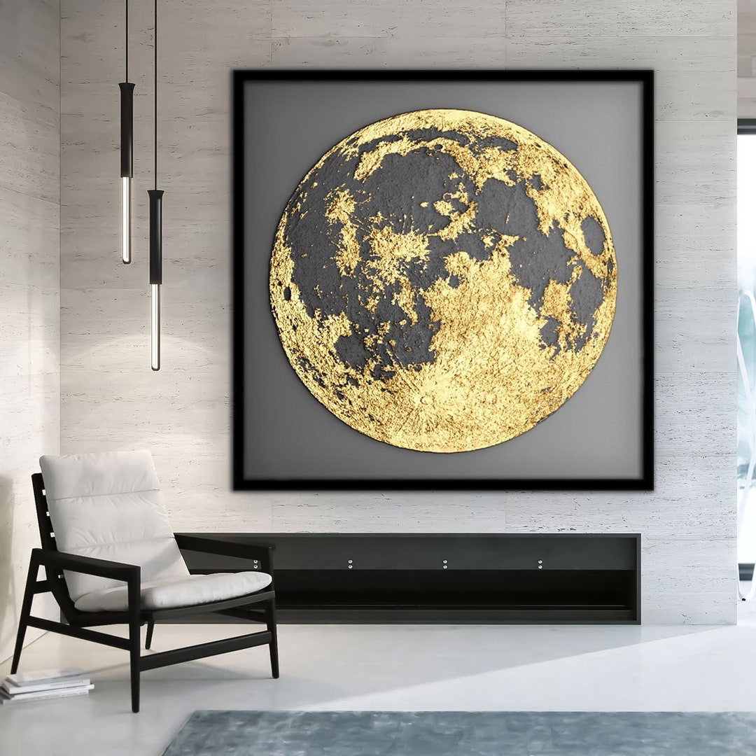 Full Moon Canvas Painting Abstract Moon Framed Painting - Etsy UK