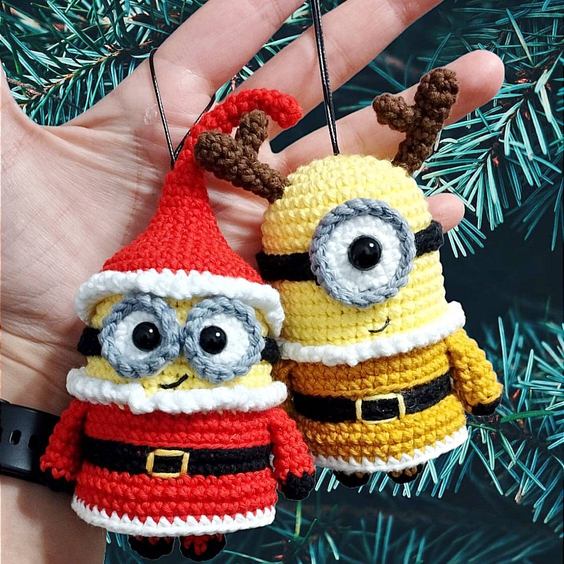 Minions Christmas Christmas Tree Ornaments Decoration Tree Festive Minion Santa Reindeer Crochet Amigurumi Handmade Etsy Canada