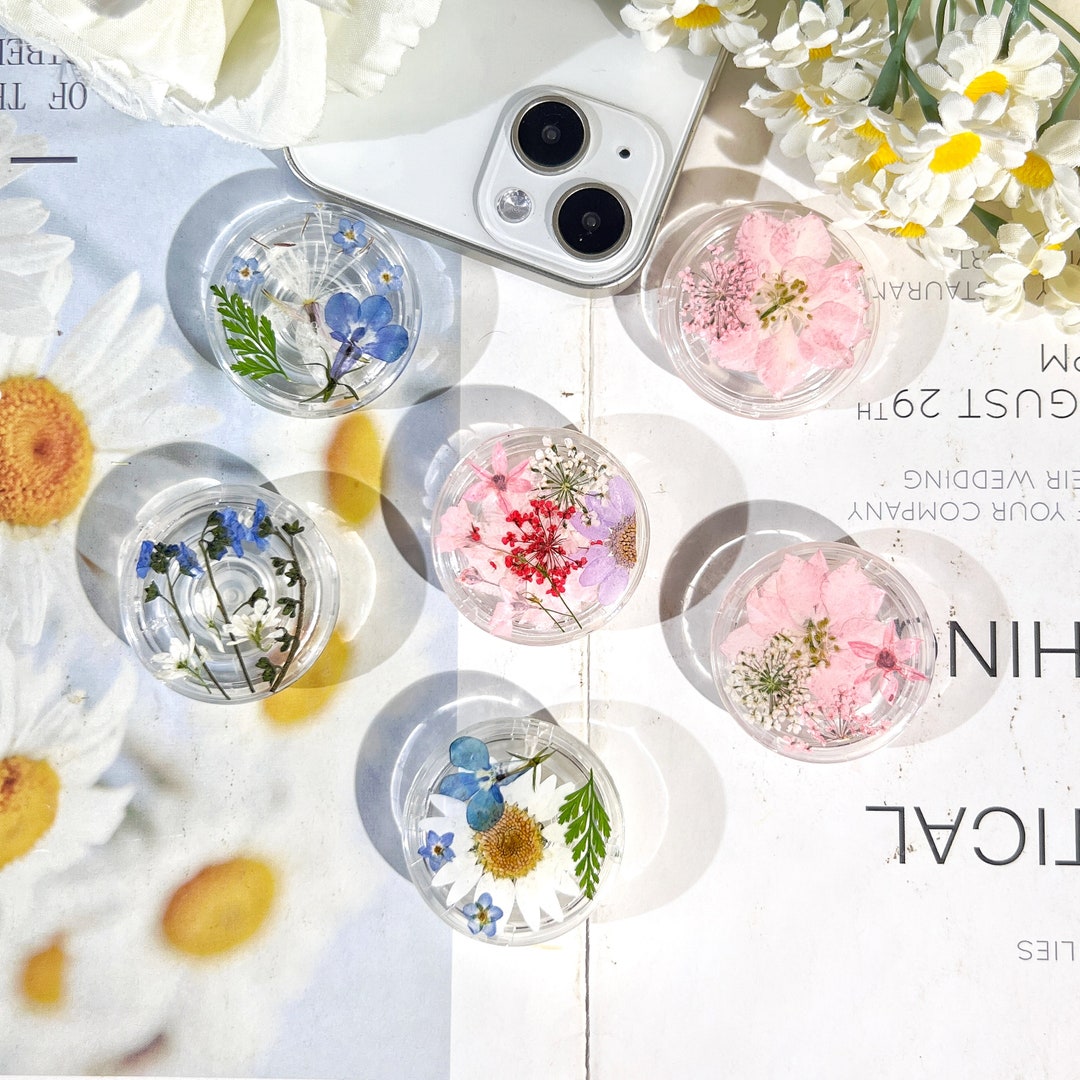 Pressed Flowers Phone Grip, Natural Flower Mobile Phone Holder ...