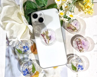 Pressed Flowers Phone Grip, White Daisy Real Flower Mobile Phone Holder ...