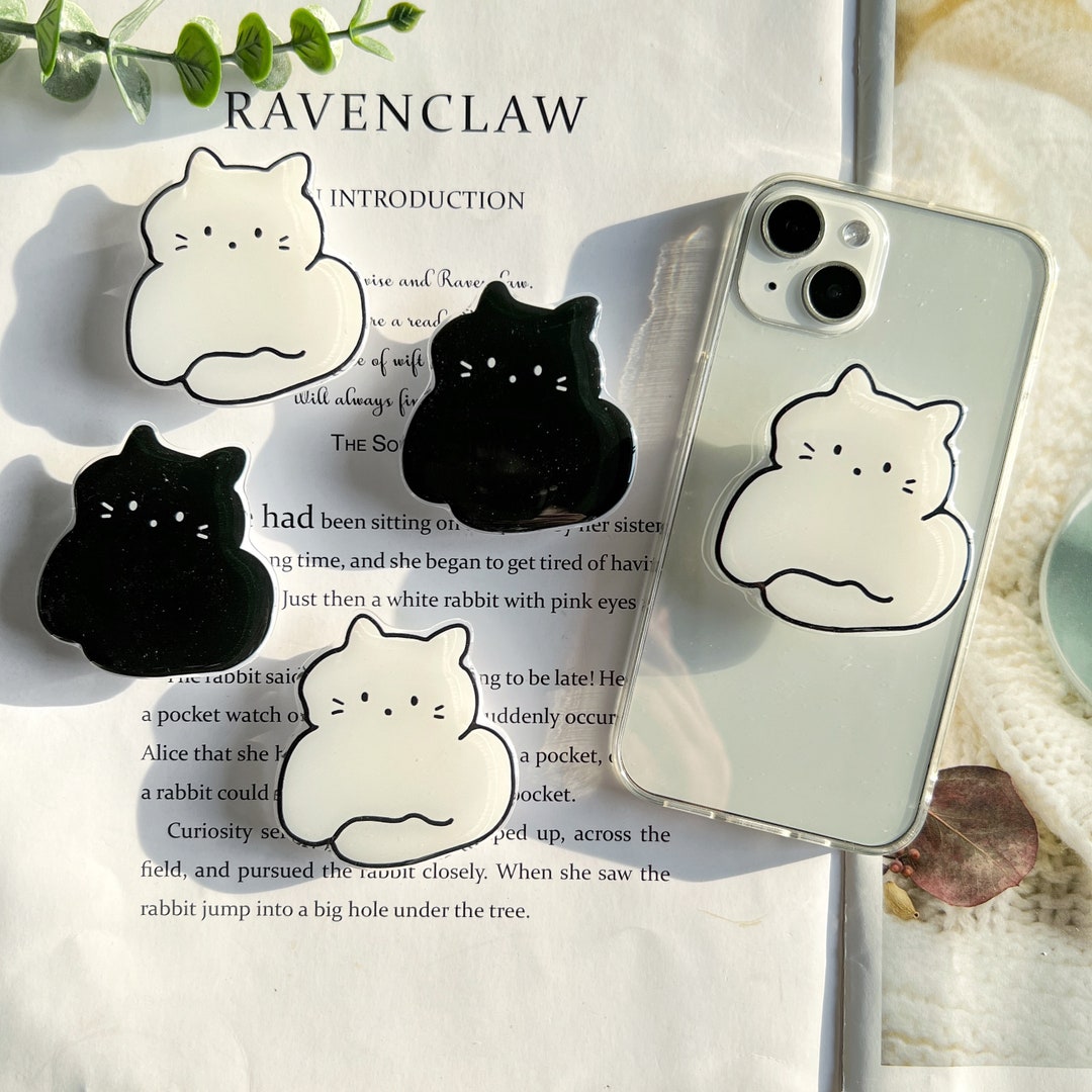 Kitten Phone Holder, Black Cat, White Cat, Acrylic Rotating and Folding ...