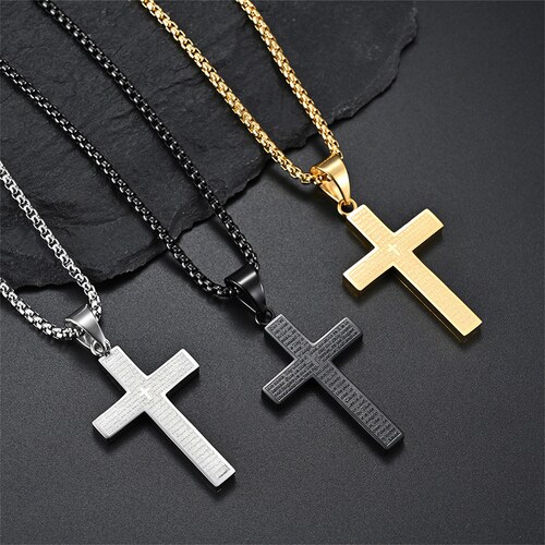 Men's Cross Necklace Black Titanium Steel Keel Necklace - Etsy