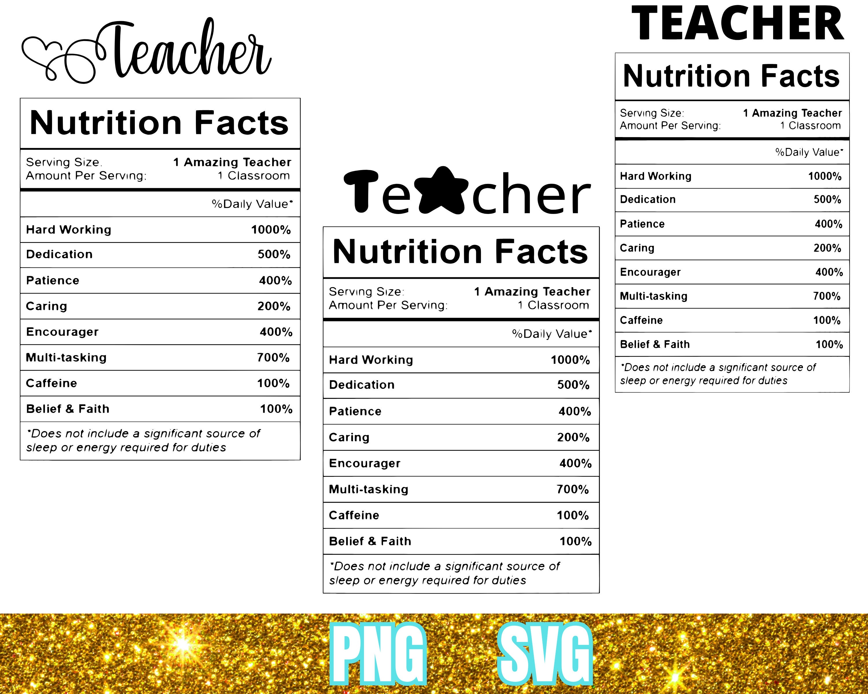 Teacher Svg Teacher Nutrition Facts Svg, Funny Teacher Cut File ...