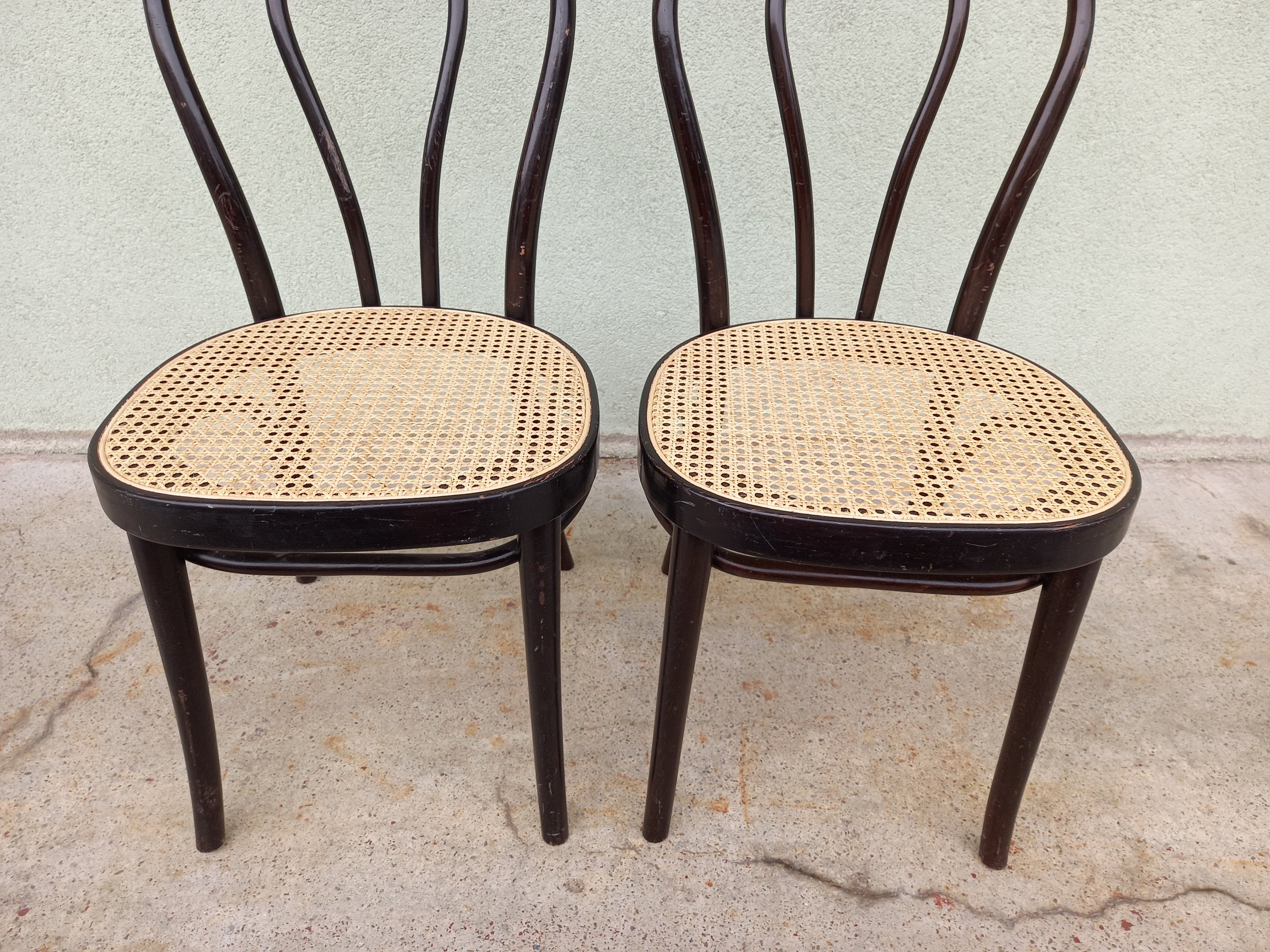 1 of 2 Black Vintage Thonet Chairs With Cane Seat by Stol - Etsy