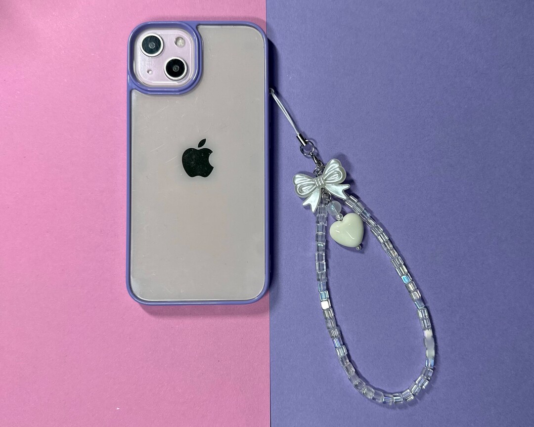 White Heart & Bow Beaded Phone Charm Trendy 90s/y2k Phone Strap Cute ...