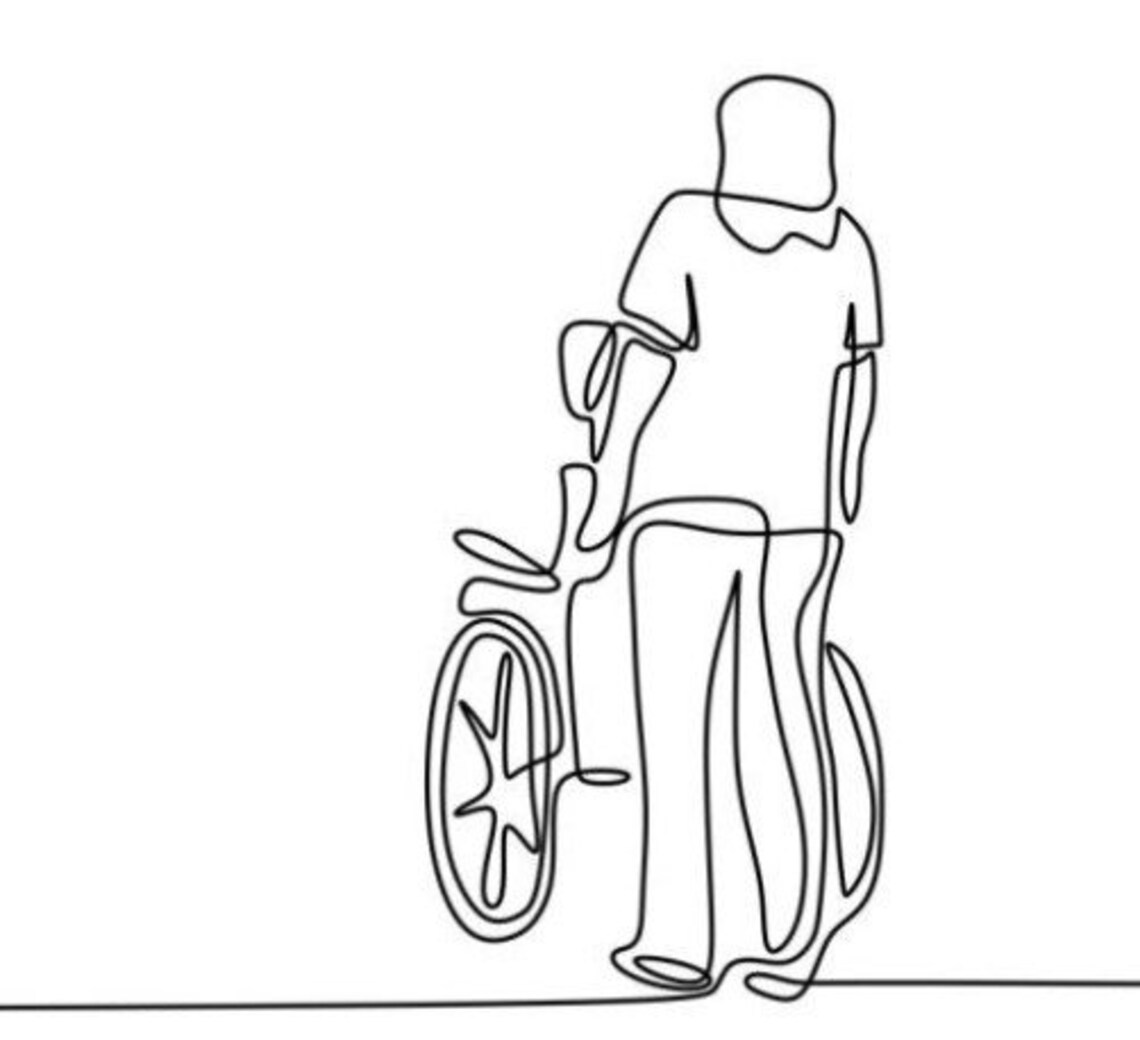 Continuous One Line Drawing of a Young Man Pushing Wheelchair With ...