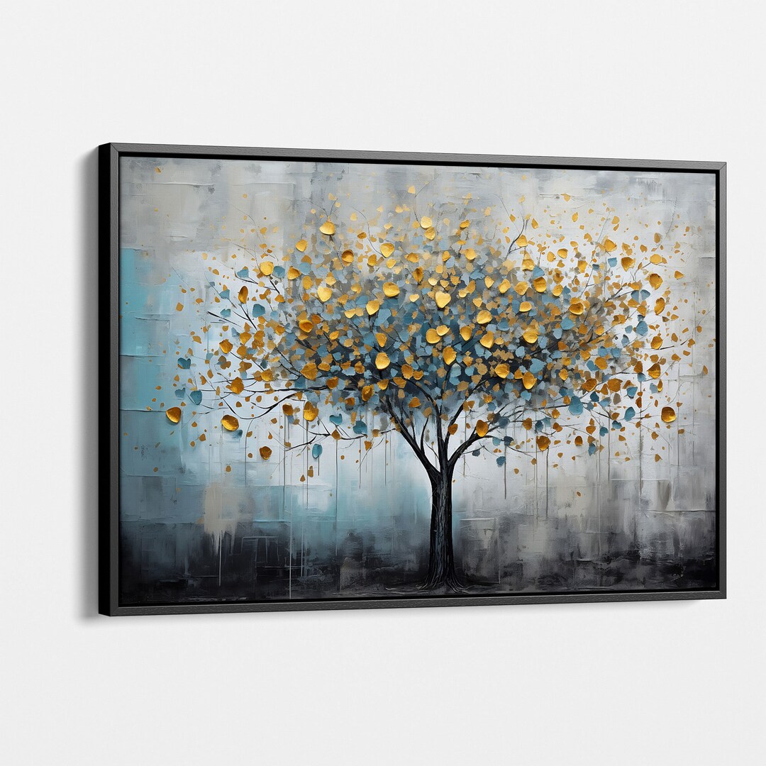 Gold and Blue Abstract Tree Canvas Wall Art Modern Nature Painting, Art ...