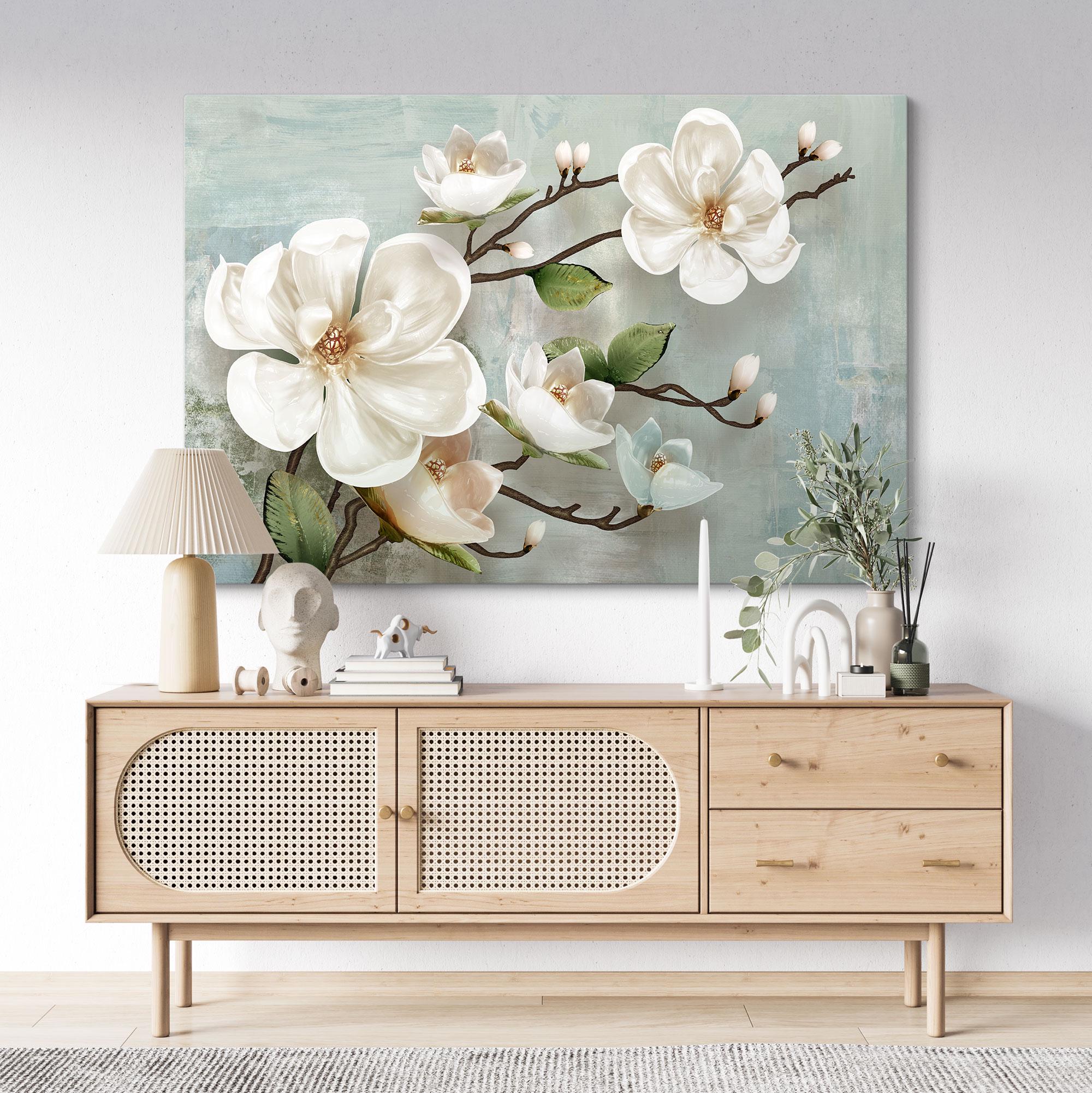 Timeless White Magnolia Canvas Art Elegant Floral Wall Decor for Modern ...
