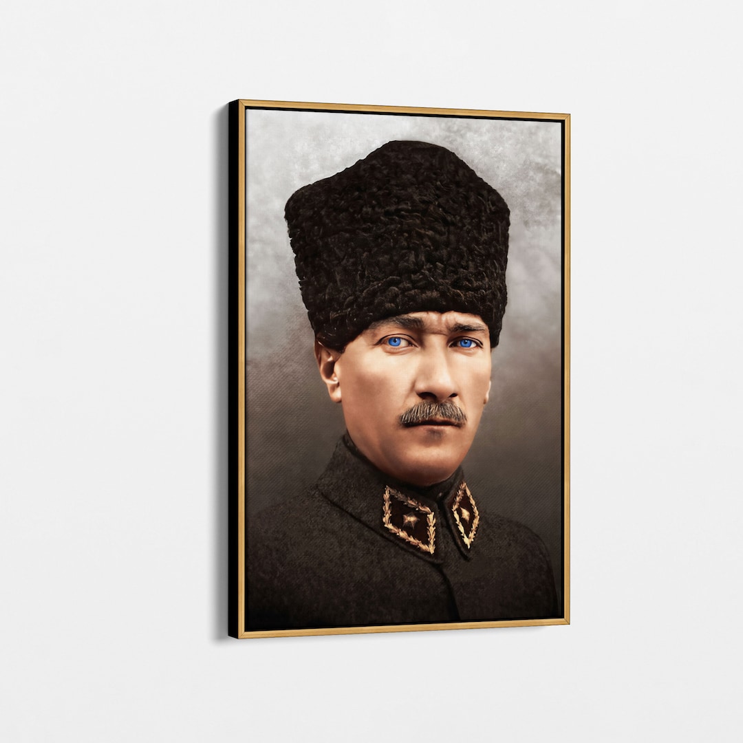 Blue Eyed Commanding Ataturk Portrait Canvas – Vibrant Color Wall Art ...