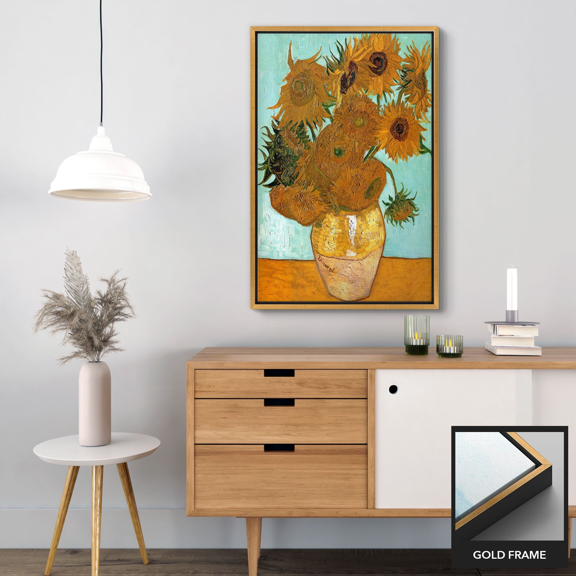 Les Tournesols by Vincent Van Gogh Canvas Art Floater Frame Wall Art, Oil Painting Housewarming ...