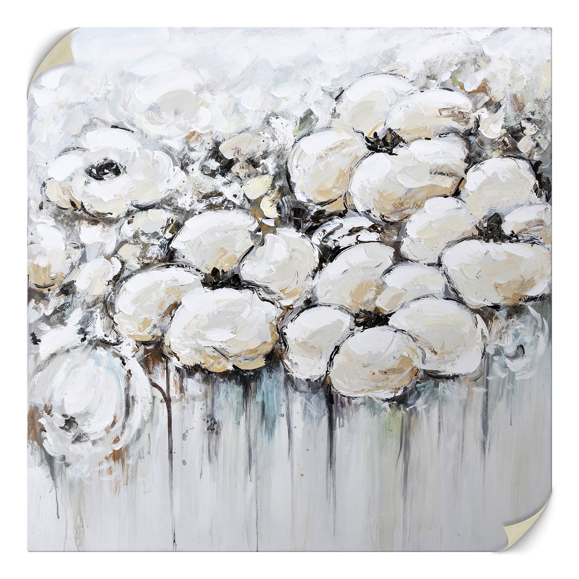 White Blooms Modern Abstract Canvas Print Art - Textured Floral Canvas ...