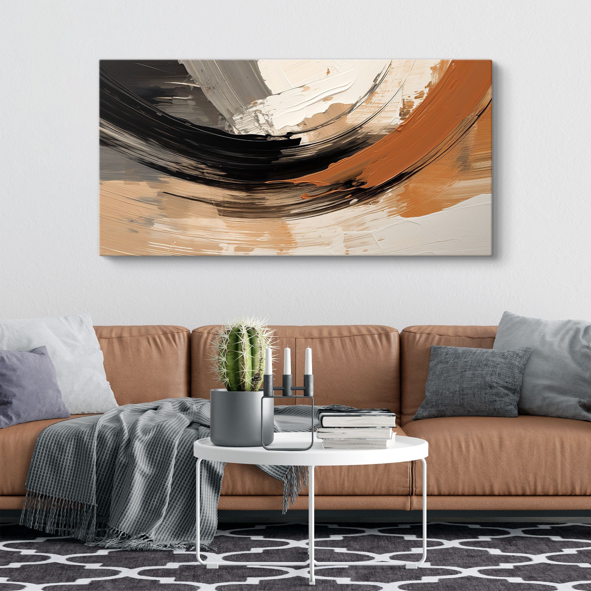 Modern Abstract Art Canvas, Neutral Tones Wall Decor, Large Painting ...