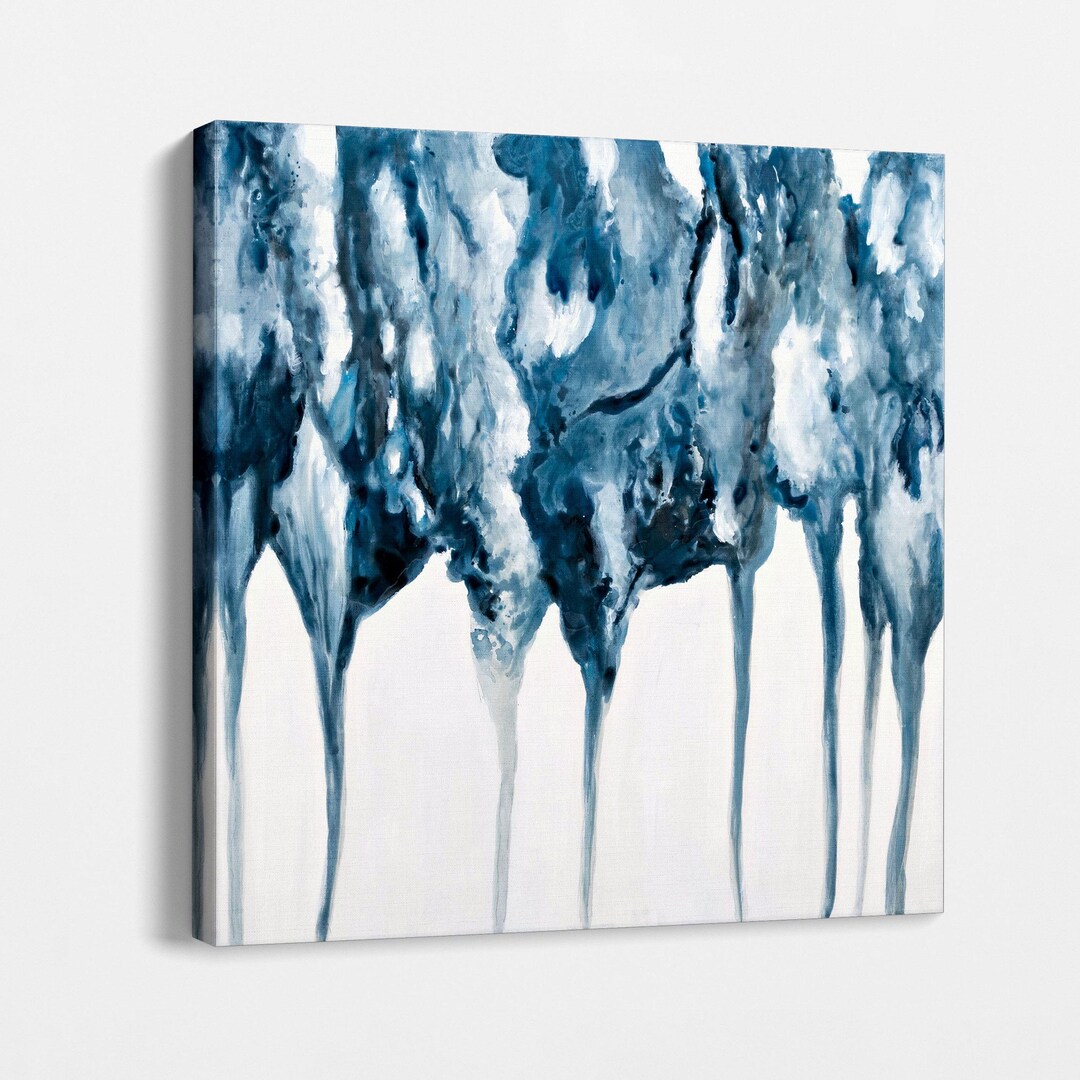 Abstract Blue Drip Canvas Wall Art Modern Textured Painting for Home ...