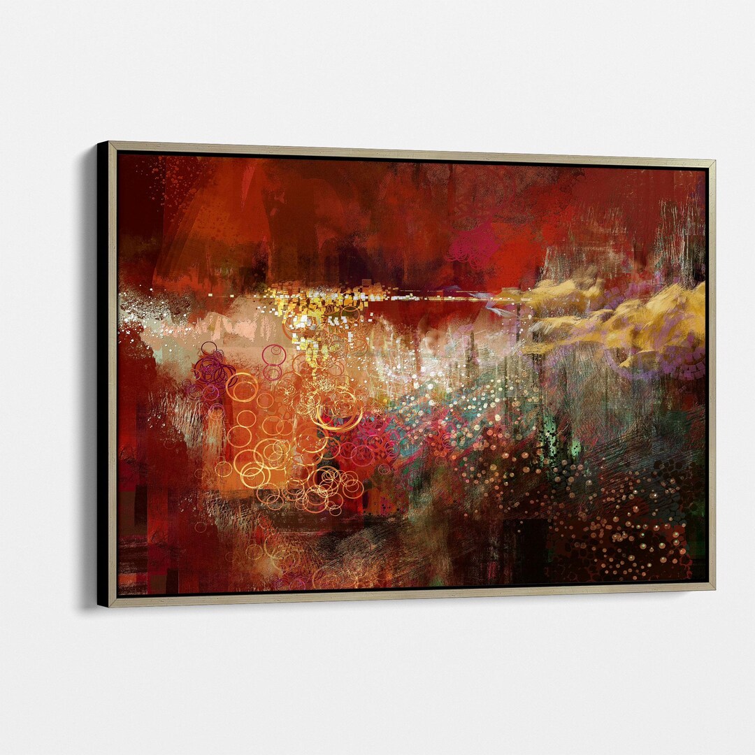 Abstract Red Canvas Wall Art, Modern Expressionist Painting With Warm ...
