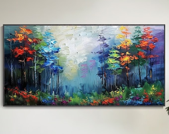 Original Colorful Forest Painting on Canvas 3D Impasto Textured Tree ...