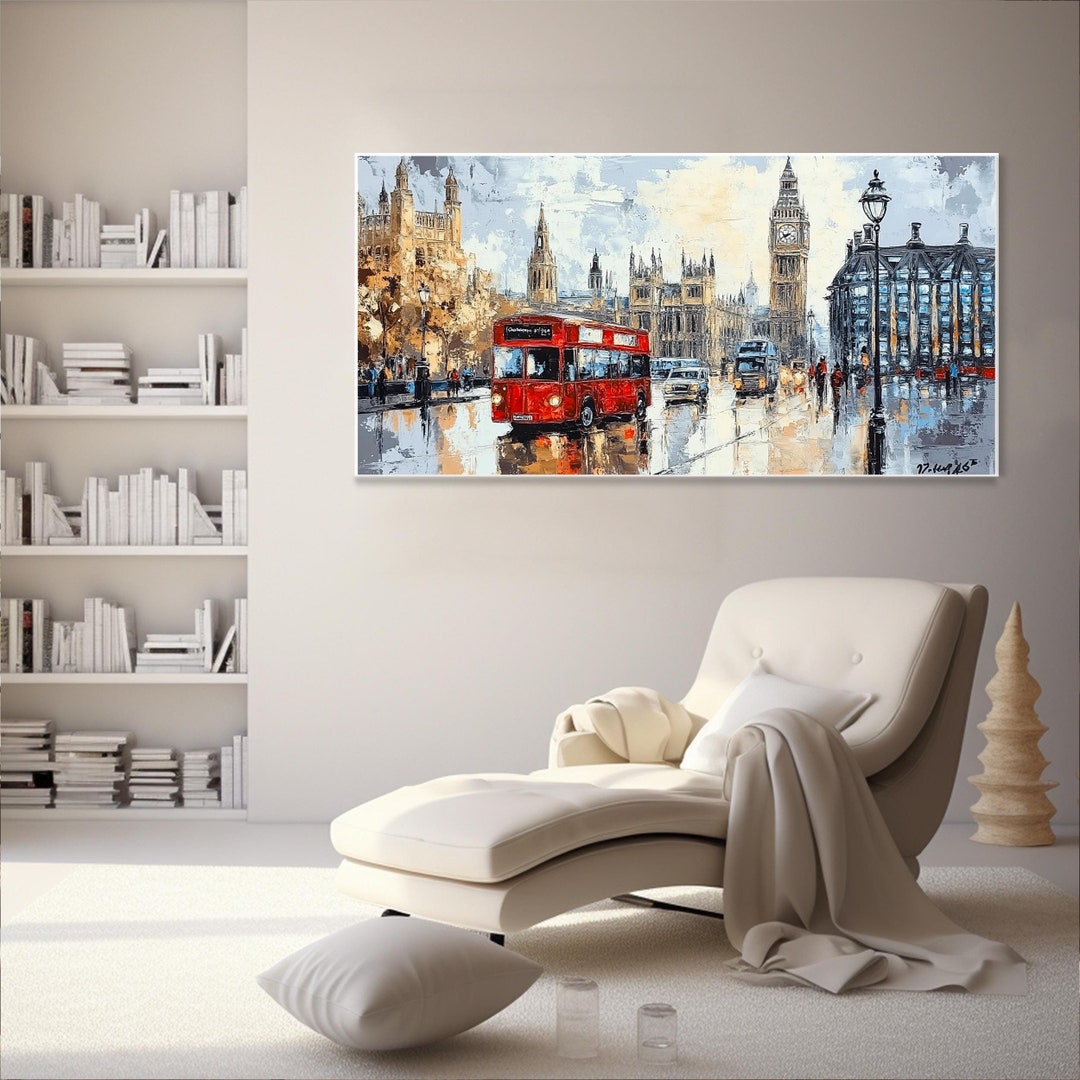 Vintage London Streetscape Canvas Oil Painting Romantic Paris Cityscape ...