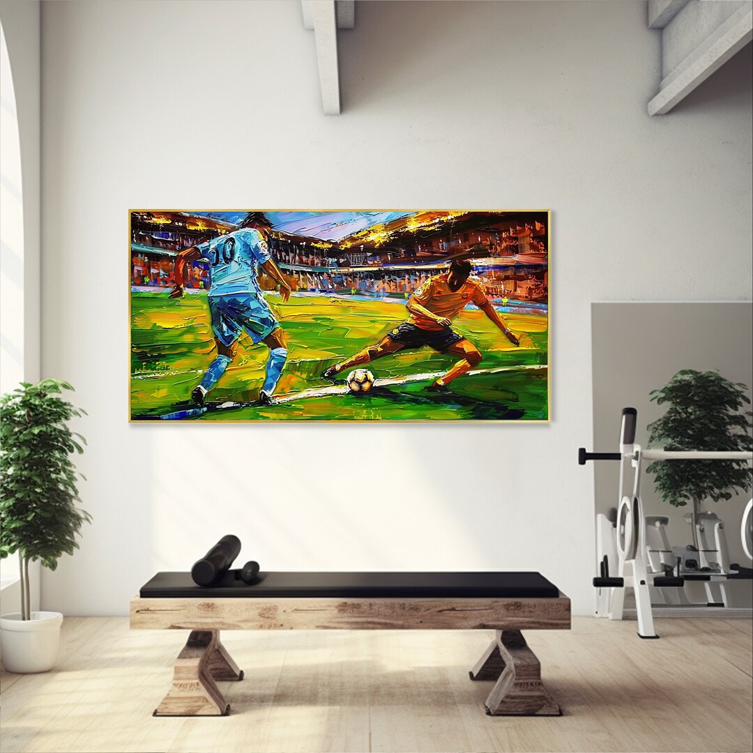 2022 World Cup Original Oil Painting Football Match Scene Wall Decor ...