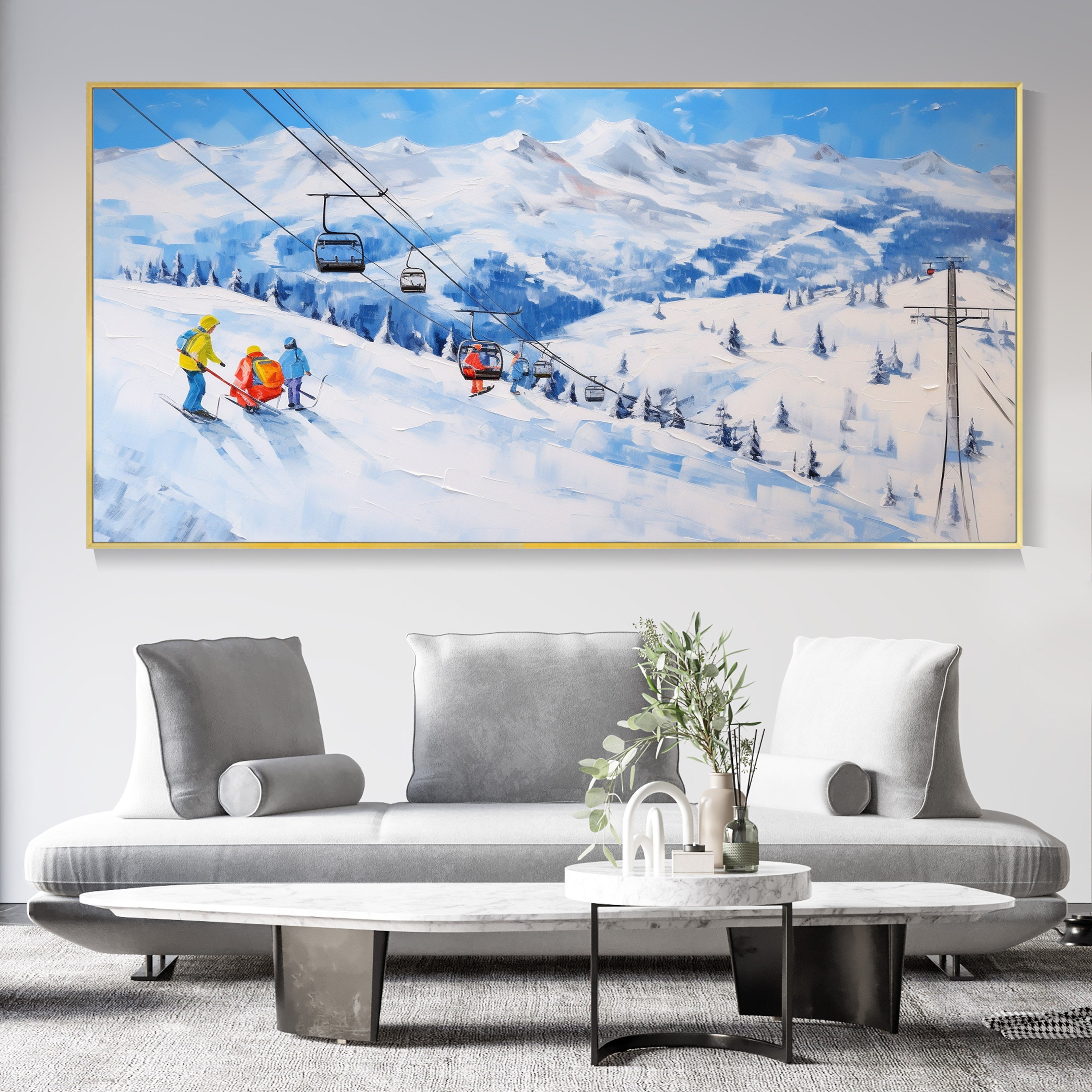 Original Ski Cable Car Scenery Art Oil Painting Canvas Snow - Etsy