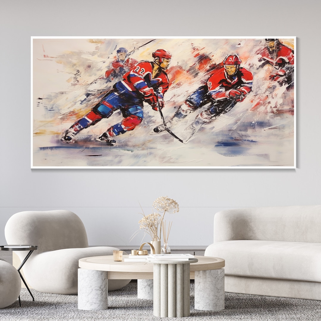 Hand-painted Ice Hockey Sports Texture Wall Art Large Sports Game Art ...