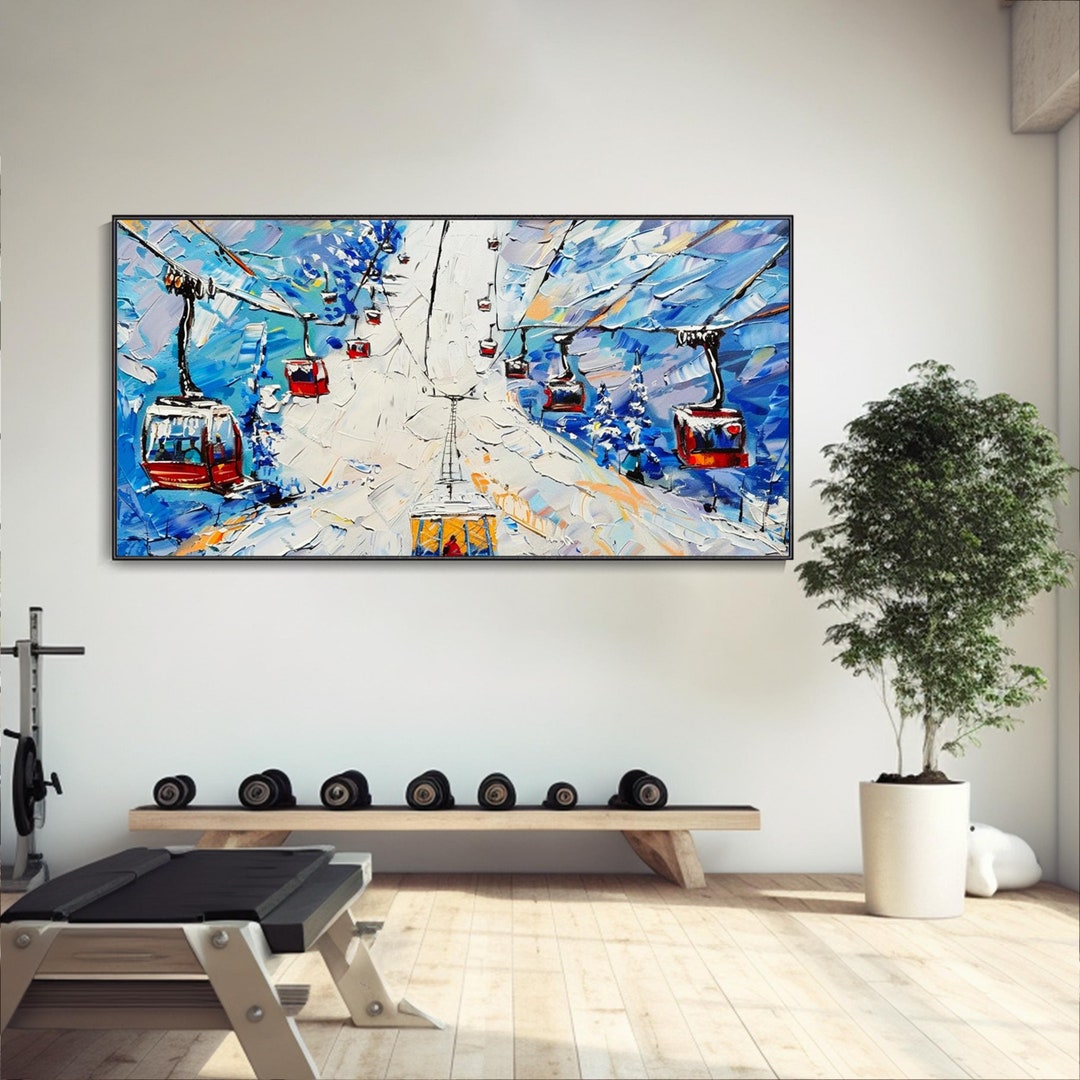 Original 3D Skiing Wall Art Custom Ski Lift Texture Canvas Oil Painting ...