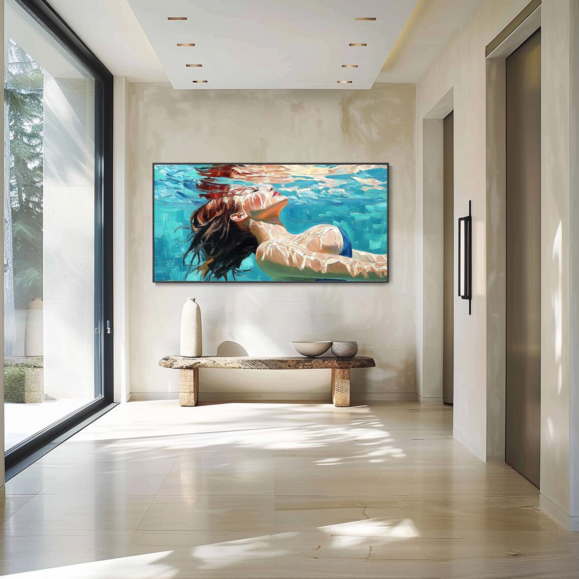 Female Diver Portrait Blue Ocean Nature Scene Wall Art Bikini Beauty ...