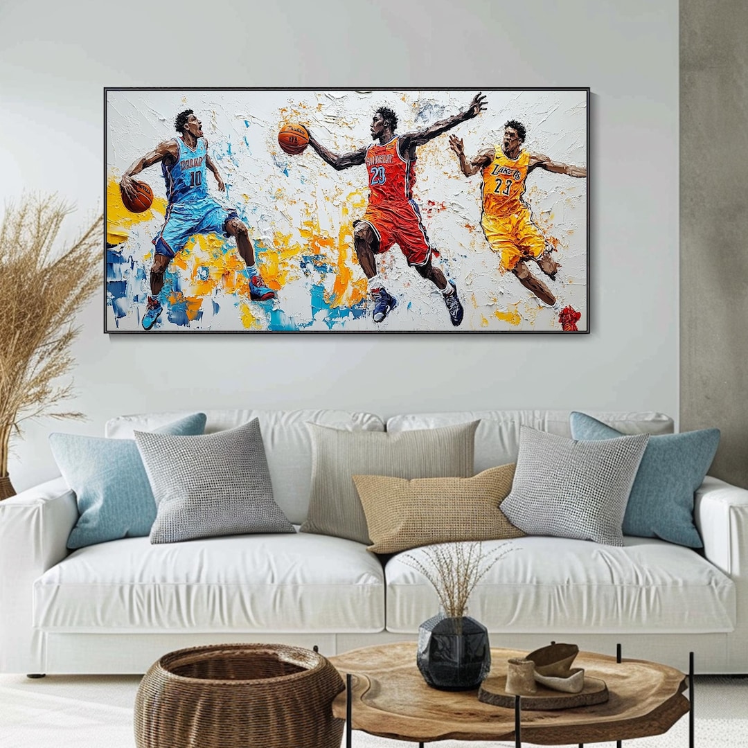 Custom NBA Sports Wall Art 3D Hand-boho Textured Palette Knife Art ...