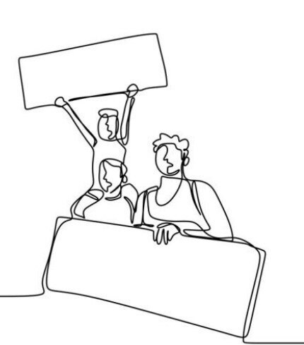 One Continuous Line Drawing of a Protest. Two People in Demonstration ...