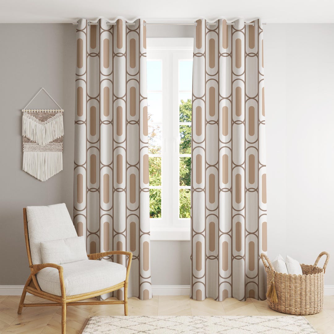 Retro Leaf Curtains: Mid-century Modern Grommet Drapes - Red, Teal ...
