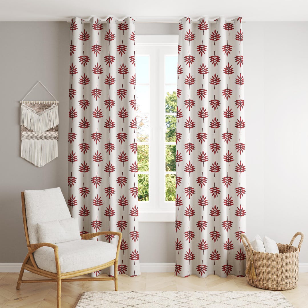Modern Farmhouse Curtains, Rust Red Fall Leaf Drapes, Cozy Autumn Home ...