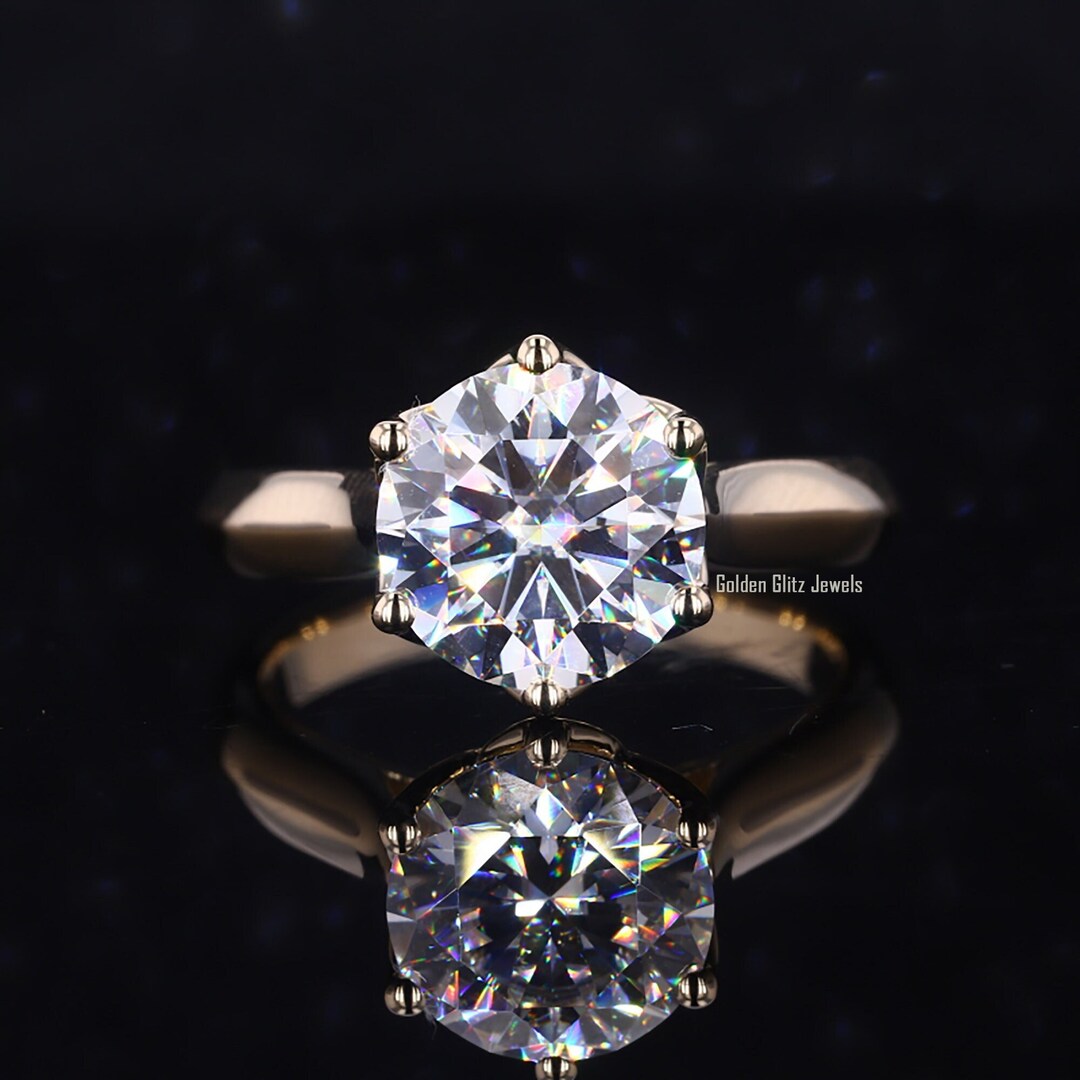Minimalist 9mm Round Cut Moissanite Engagement Ring Unique 6 Prong ...