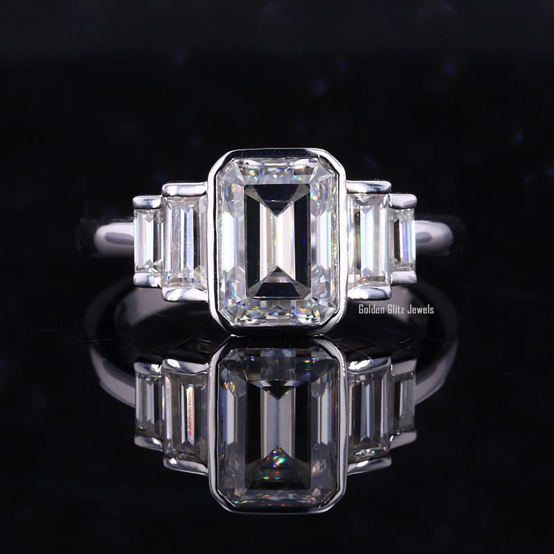 Vintage Emerald Cut Engagement Ring Art Deco Engagement Ring Bezel Set ...