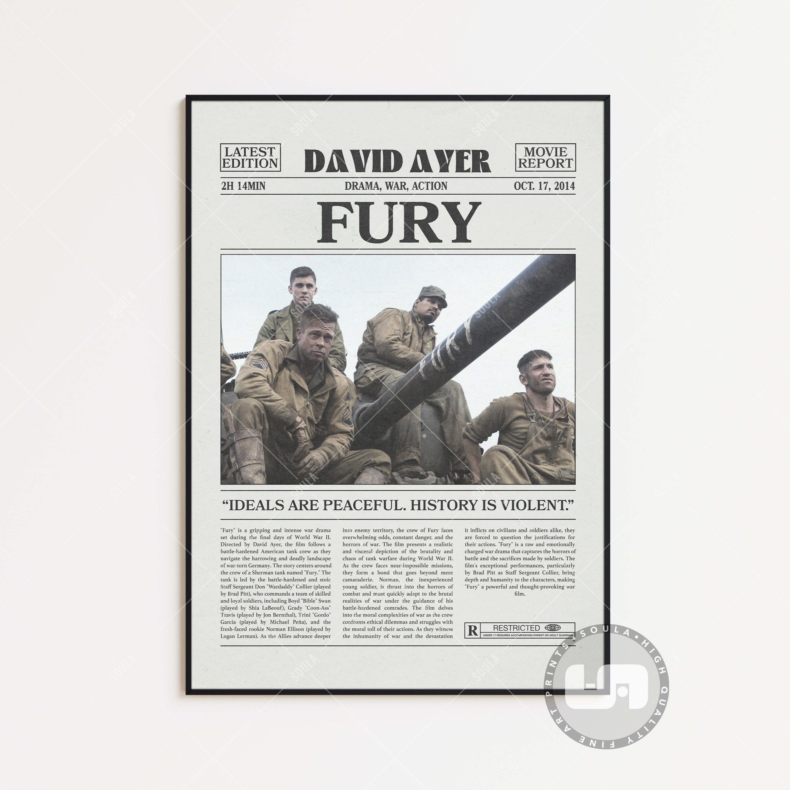 Fury Movie Poster Brad Pitt