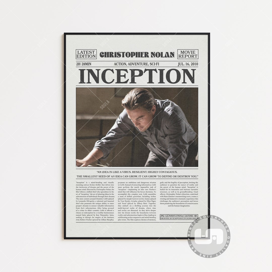 Inception Christopher Nolan Retro Newspaper Movie Poster - Etsy