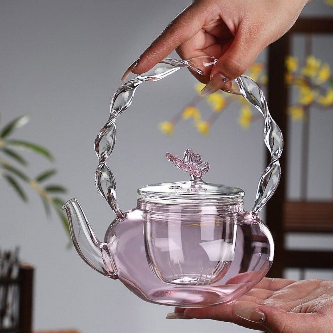 Hand Blown Pink Glass Teapot Glass Teapot With Strainer Liner Glass ...