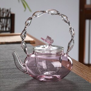 Hand Blown Pink Glass Teapot Glass Teapot With Strainer Liner Glass ...